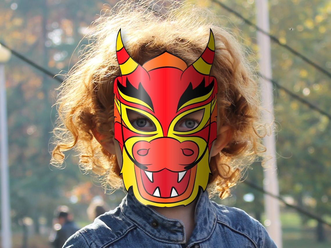 Chinese Dragon Masks Printable Color Coloring, Paper DIY for Kids and ...