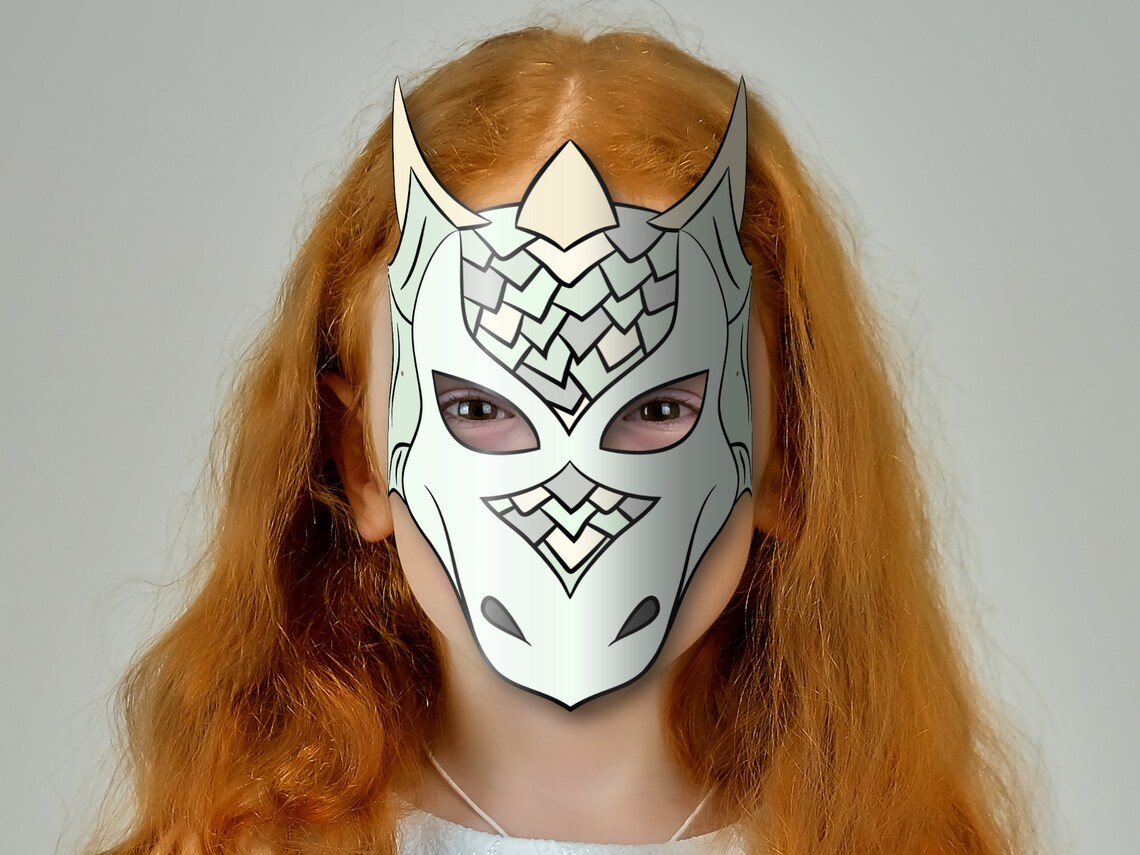 White Dragon Mask Printable, Paper DIY for Kids and Adults. PDF ...