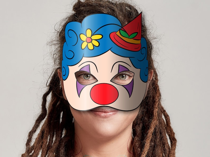Сircus Clown #2 Printable Mask, Paper DIY for Kids and Adults. PDF ...