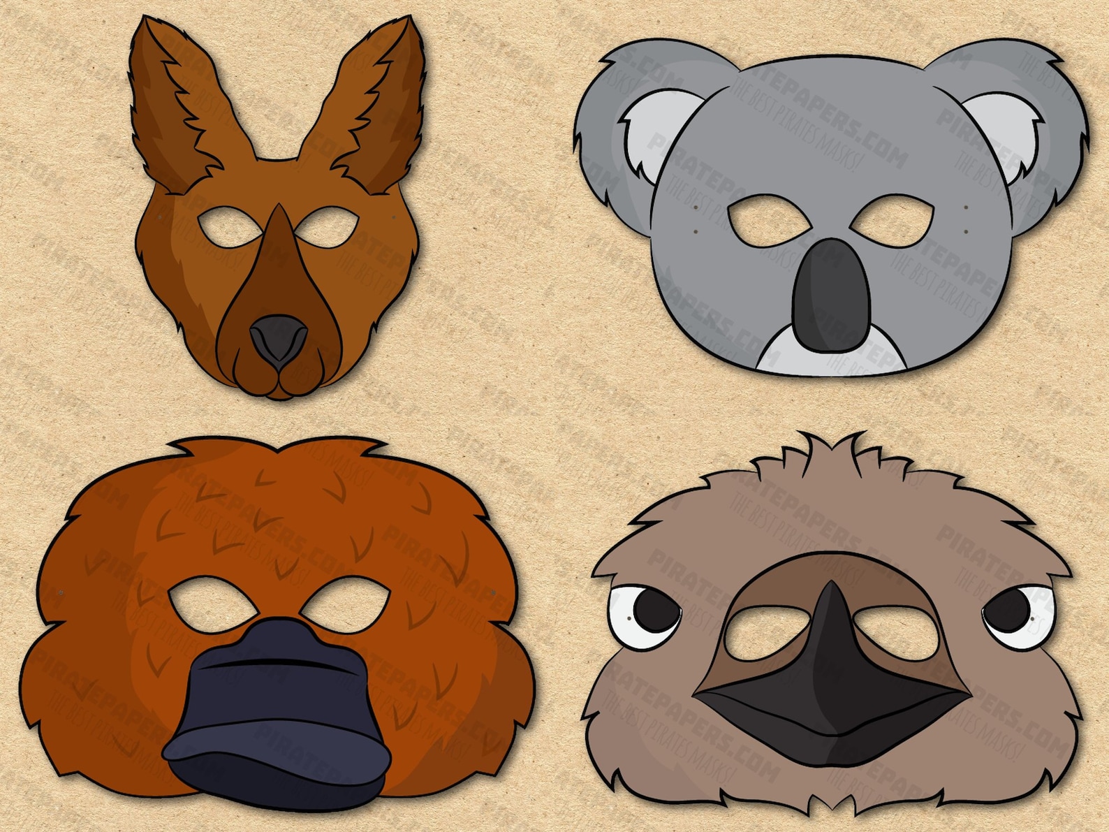 Australian Animals Masks Printable, Kangaroo, Koala, Platypus, Emu ...
