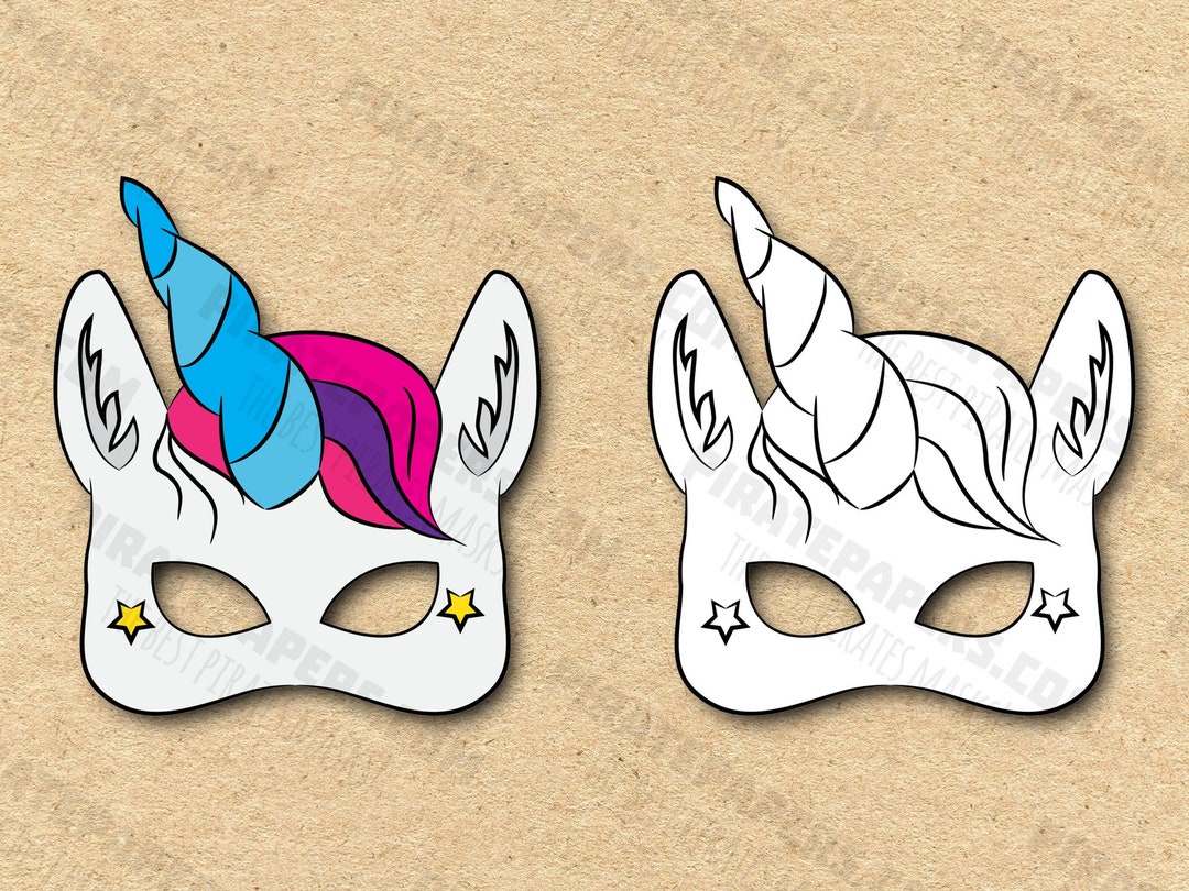 Unicorn Masks Printable Color + Coloring, Paper DIY for Kids and Adults. PDF Template. Instant ...