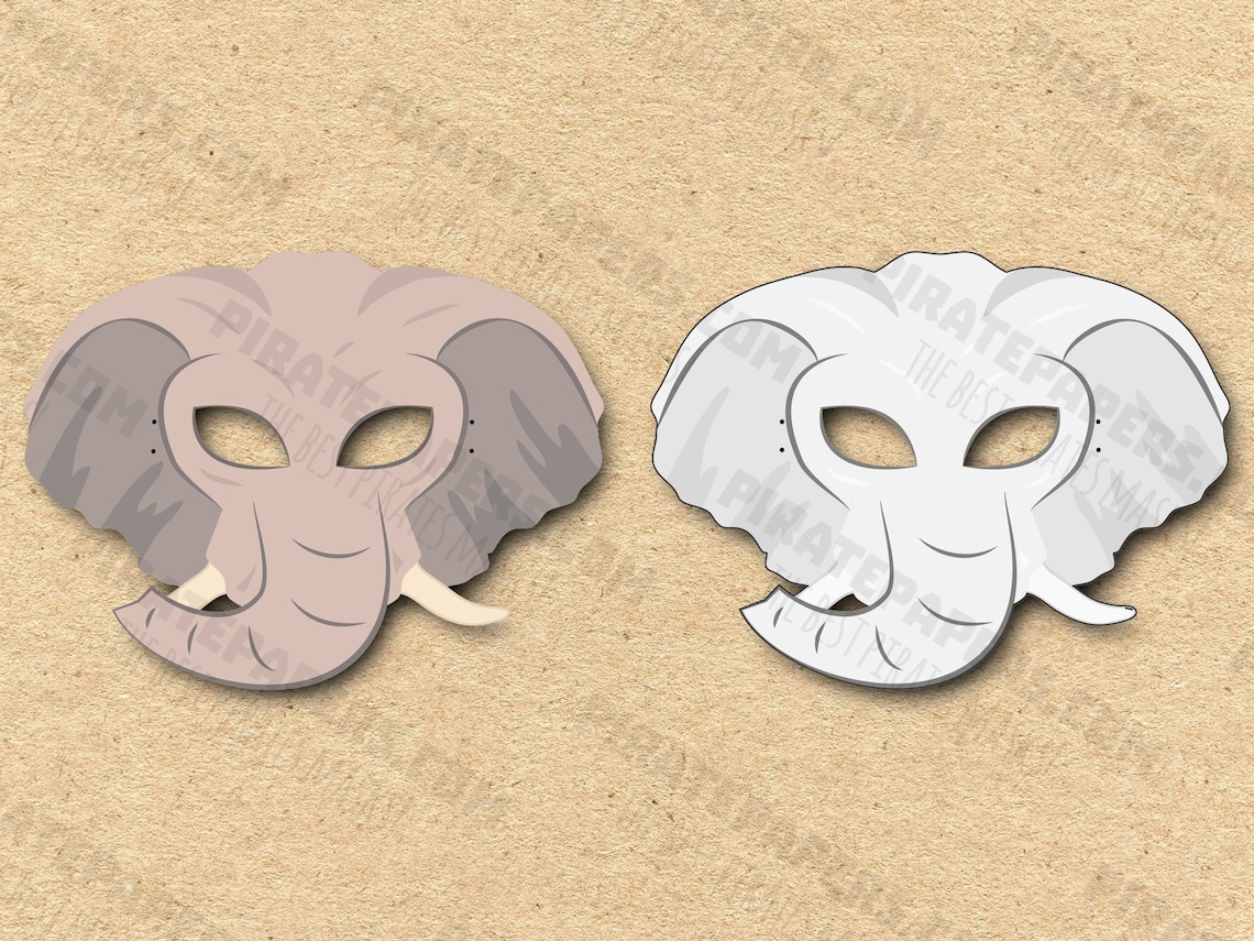 Elephant Masks Printable Color + Coloring, Paper DIY for Kids and ...