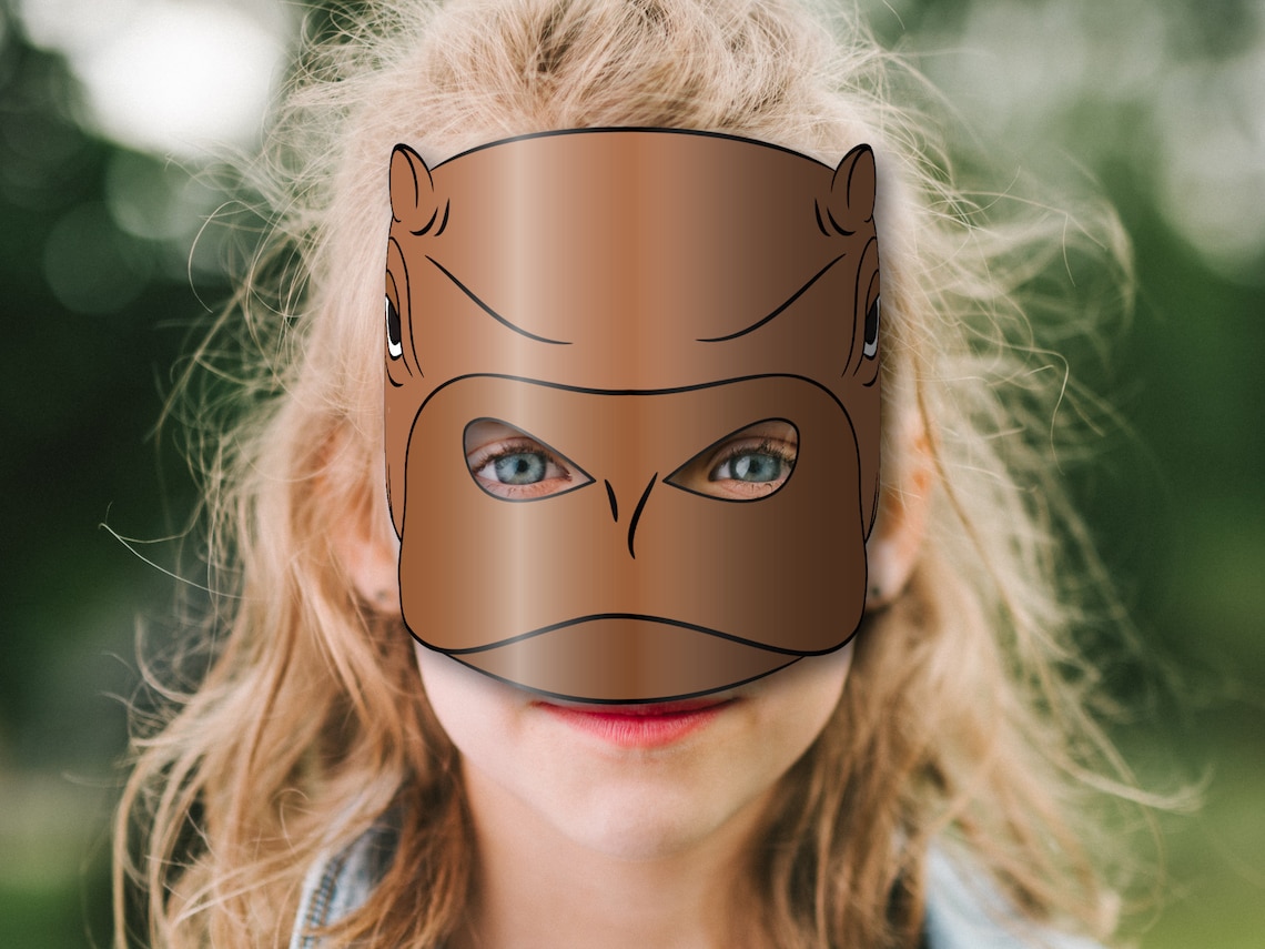 Hippo Mask Printable, Paper DIY for Kids and Adults. PDF Template ...