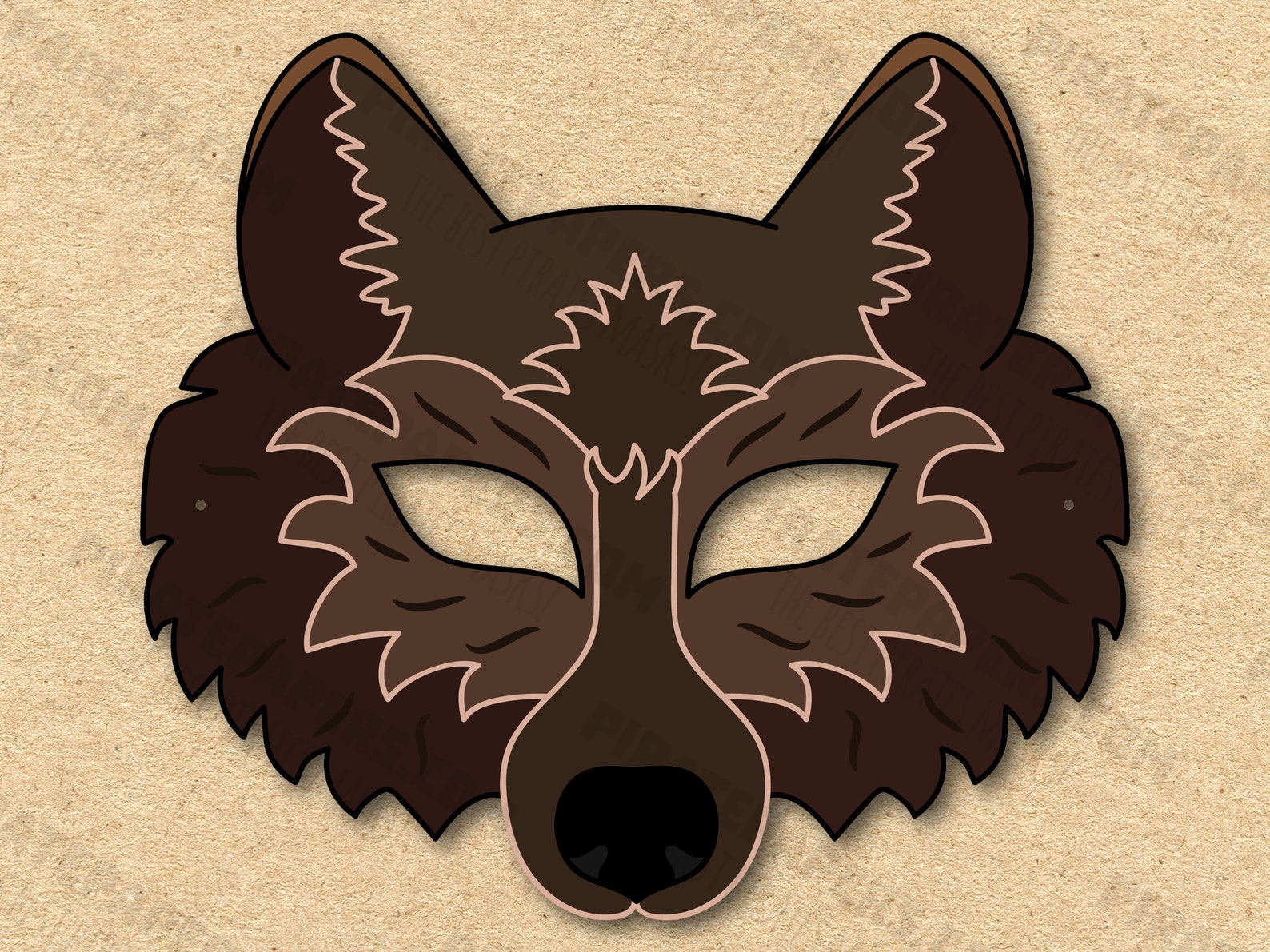 Brown Wolf Mask Printable, Paper DIY for Kids and Adults. PDF Template ...
