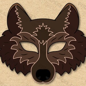 Brown Wolf Mask Printable, Paper DIY for Kids and Adults. PDF Template ...