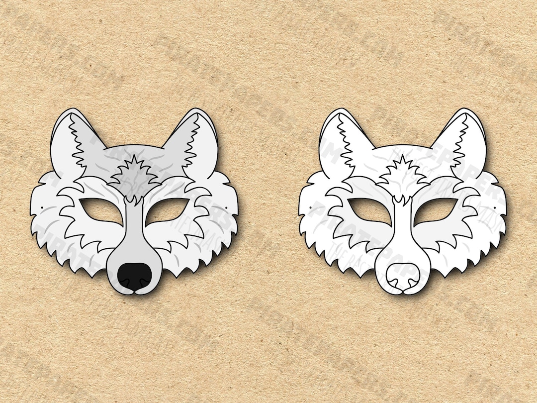 White Wolf Masks Printable Color + Coloring, Paper DIY for Kids and ...