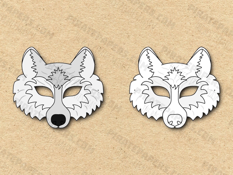 White Wolf Masks Printable Color Coloring, Paper DIY for Kids and ...