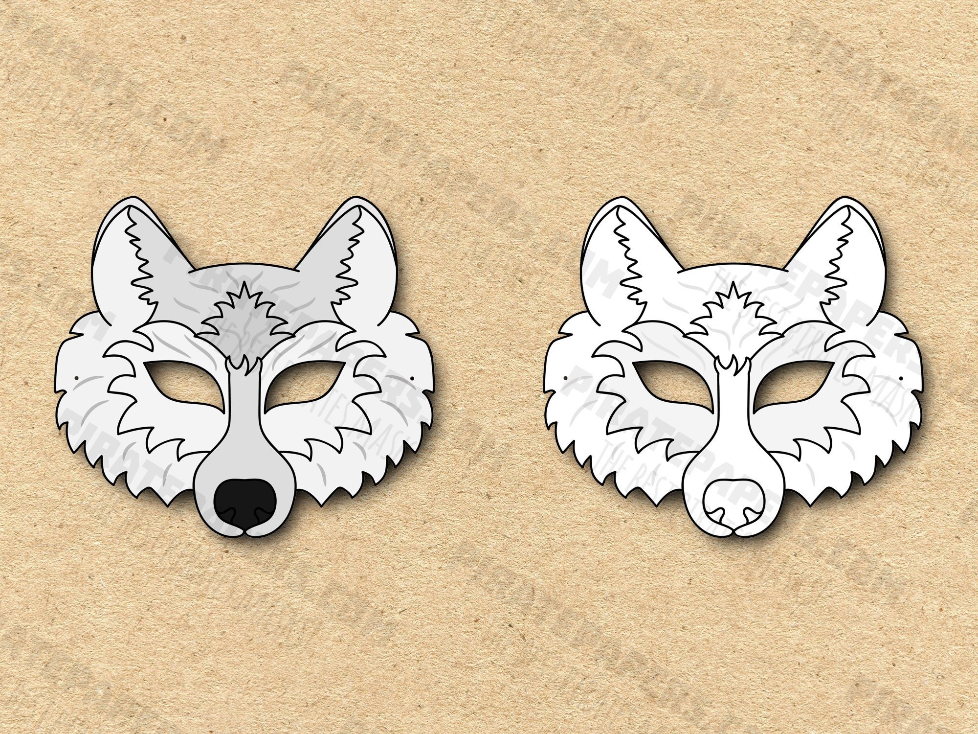 White Wolf Masks Printable Color + Coloring, Paper DIY for Kids and ...