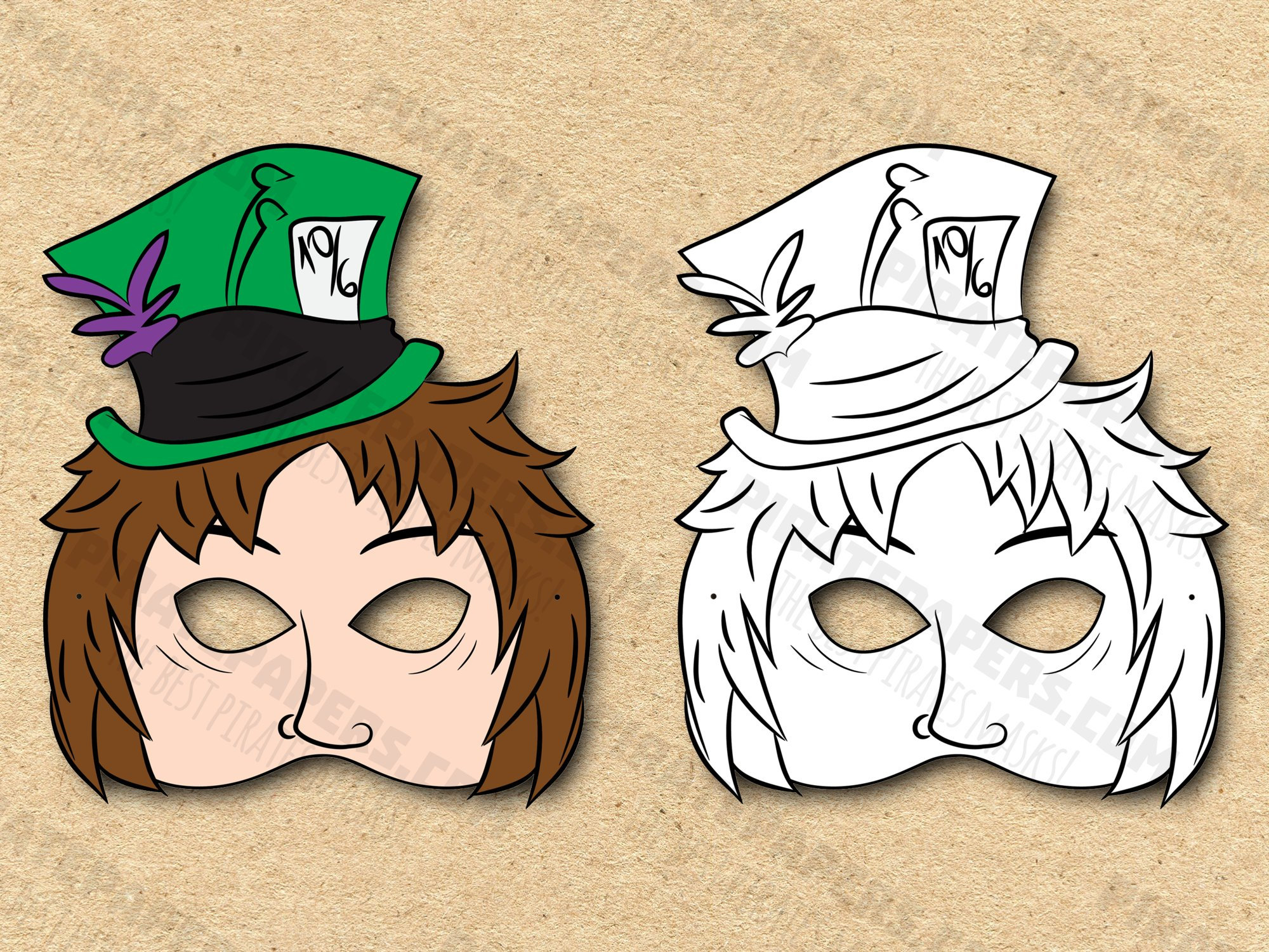 Mad Hatter Masks Printable Color + Coloring (alice in Wonderland ...