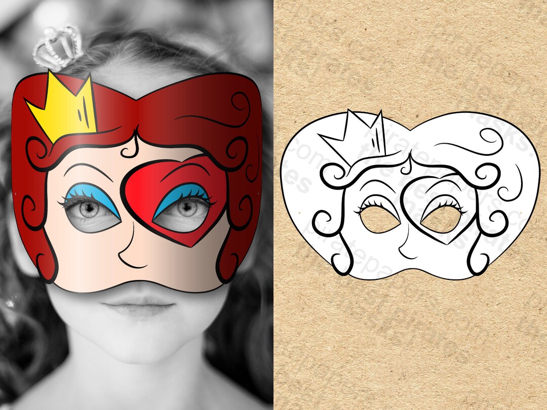 Queen of Hearts Masks Printable Color Coloring alice in - Etsy