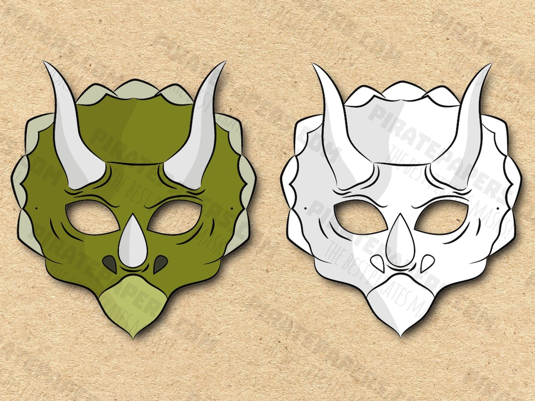 Dinosaur Triceratops Masks Printable Color + Coloring, Paper DIY for ...