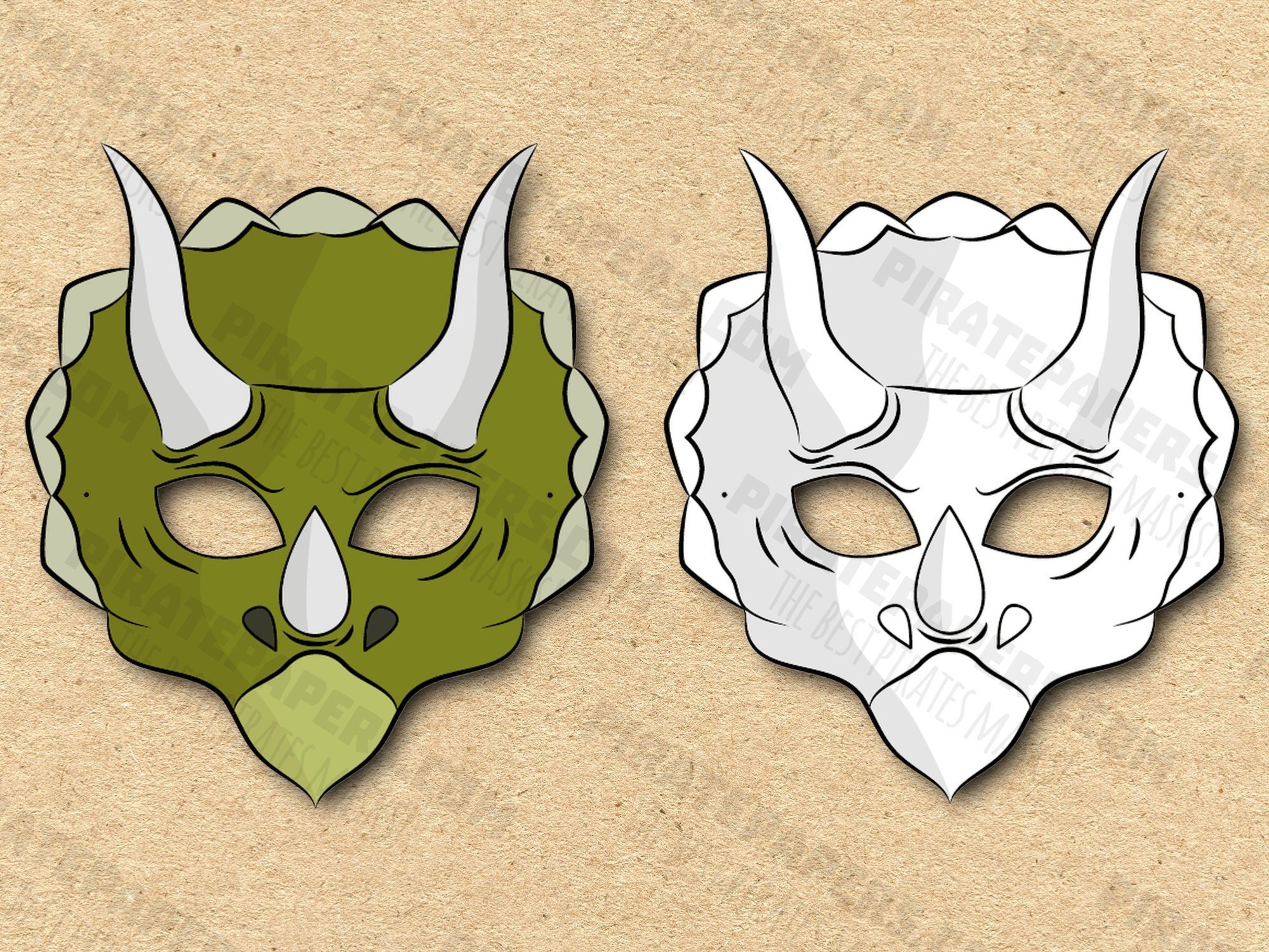 Dinosaur Triceratops Masks Printable Color Coloring, Paper DIY for Kids ...