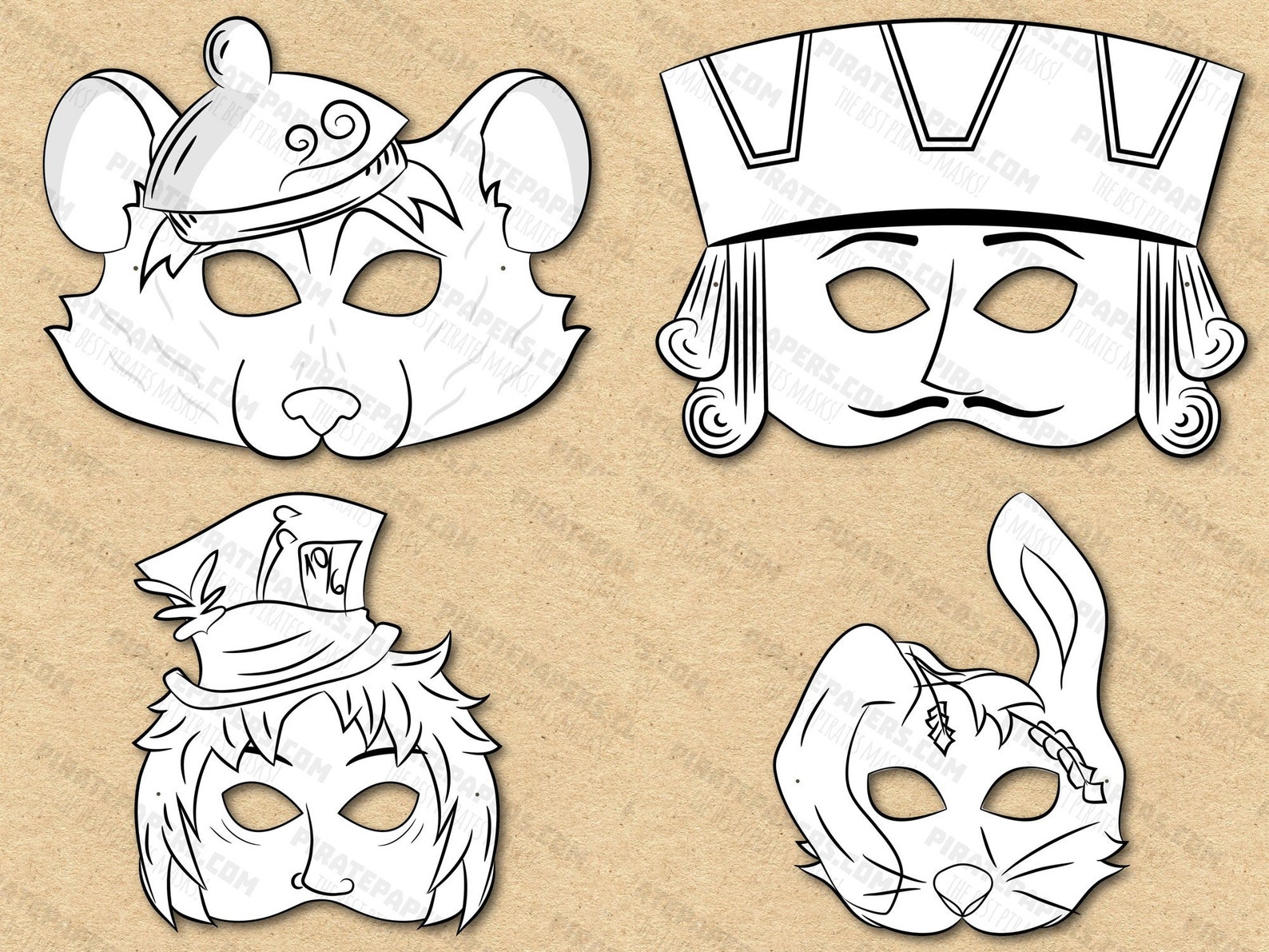 Alice in Wonderland 2 Masks Printable Coloring, Dormouse, Knave of ...