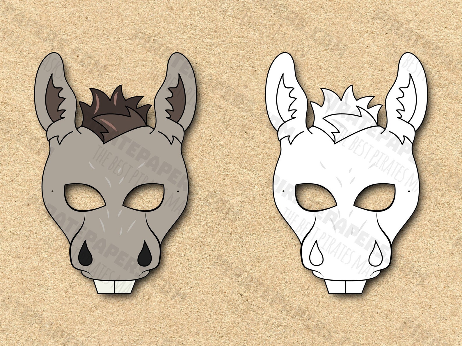Donkey Masks Printable Color + Coloring, Paper DIY for Kids and Adults ...