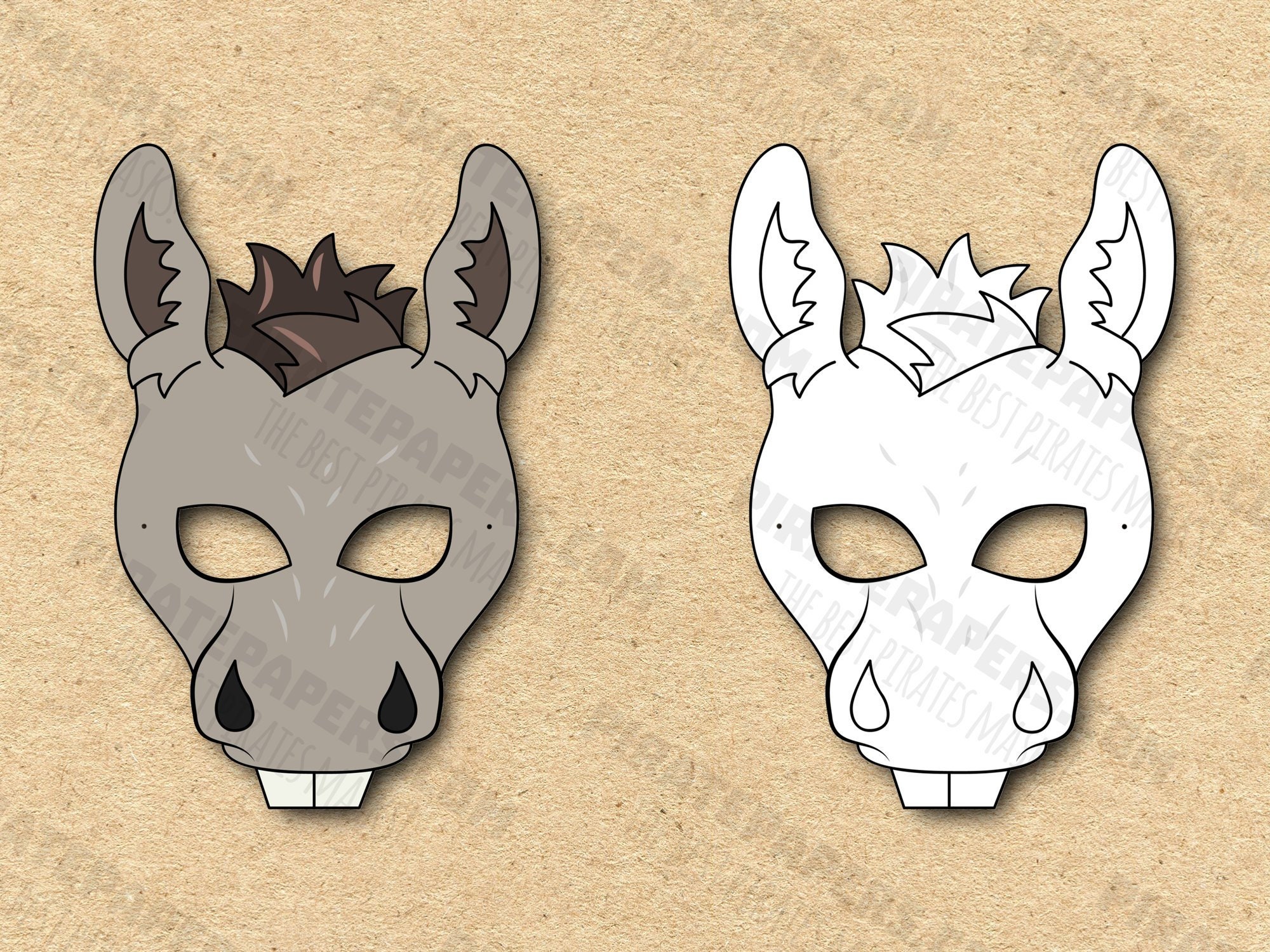 Donkey Masks Printable Color + Coloring, Paper DIY for Kids and Adults ...