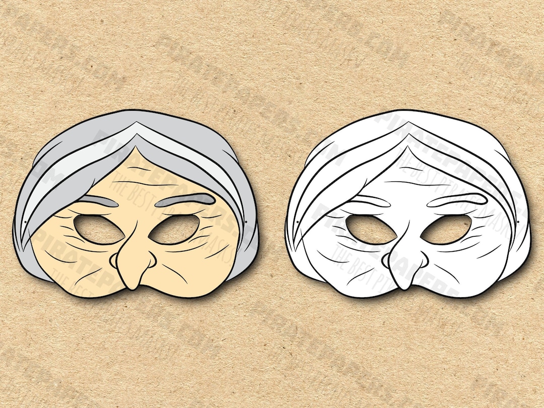 Old Woman Masks Printable Color + Coloring, Paper DIY for Kids and ...