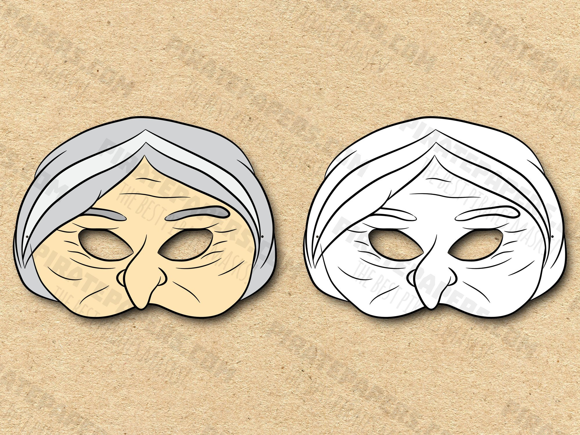 Old Woman Masks Printable Color Coloring, Paper DIY for Kids and Adults ...