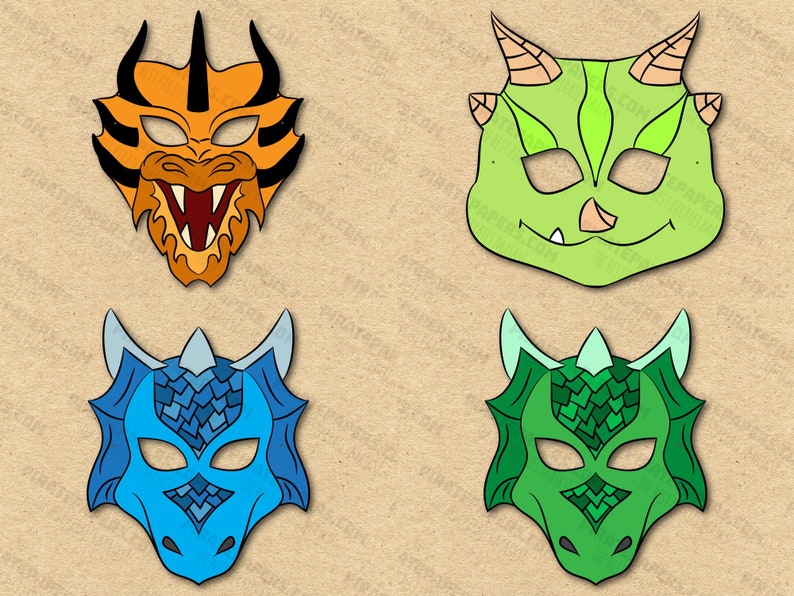 Dragons Masks Printable, Evil Dragon, Blue Dragon, Green Dragon, Baby ...