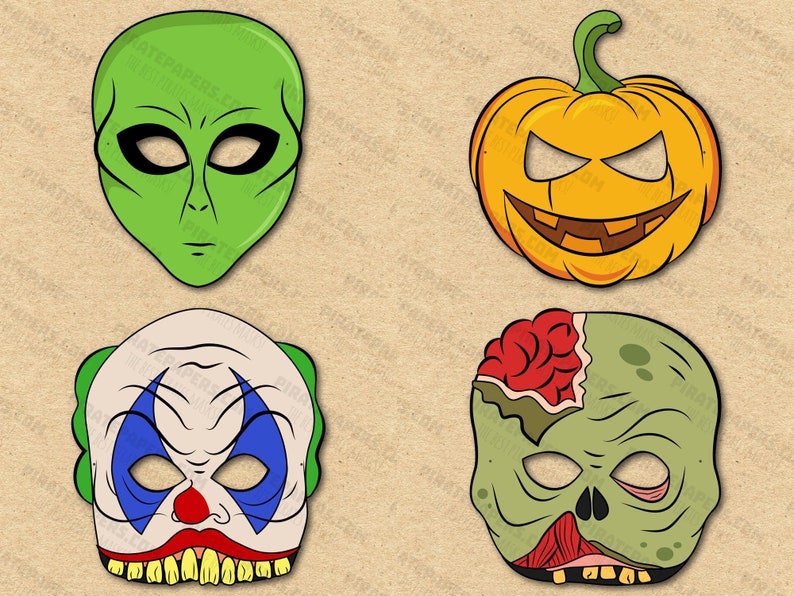 Halloween Masks Printable, Alien, Pumpkin, Scary Clown, Zombie, Paper ...