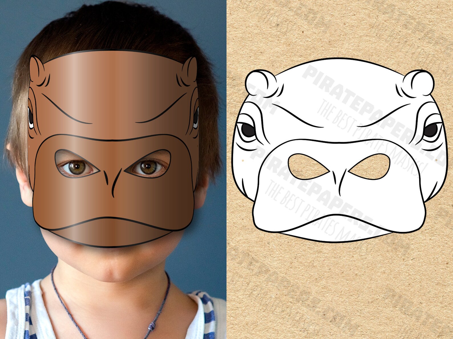 Hippo Masks Printable Color Coloring Paper DIY for Kids and - Etsy