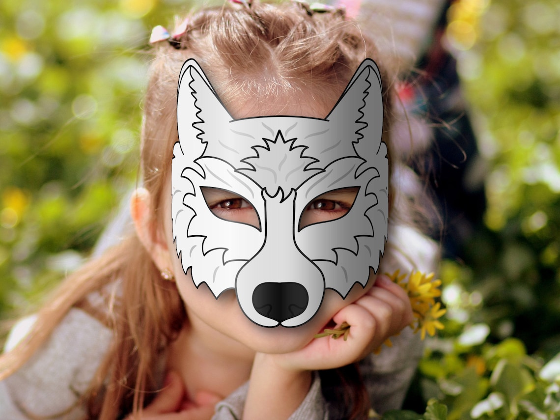White Wolf Mask Printable, Paper DIY for Kids and Adults. PDF Template ...