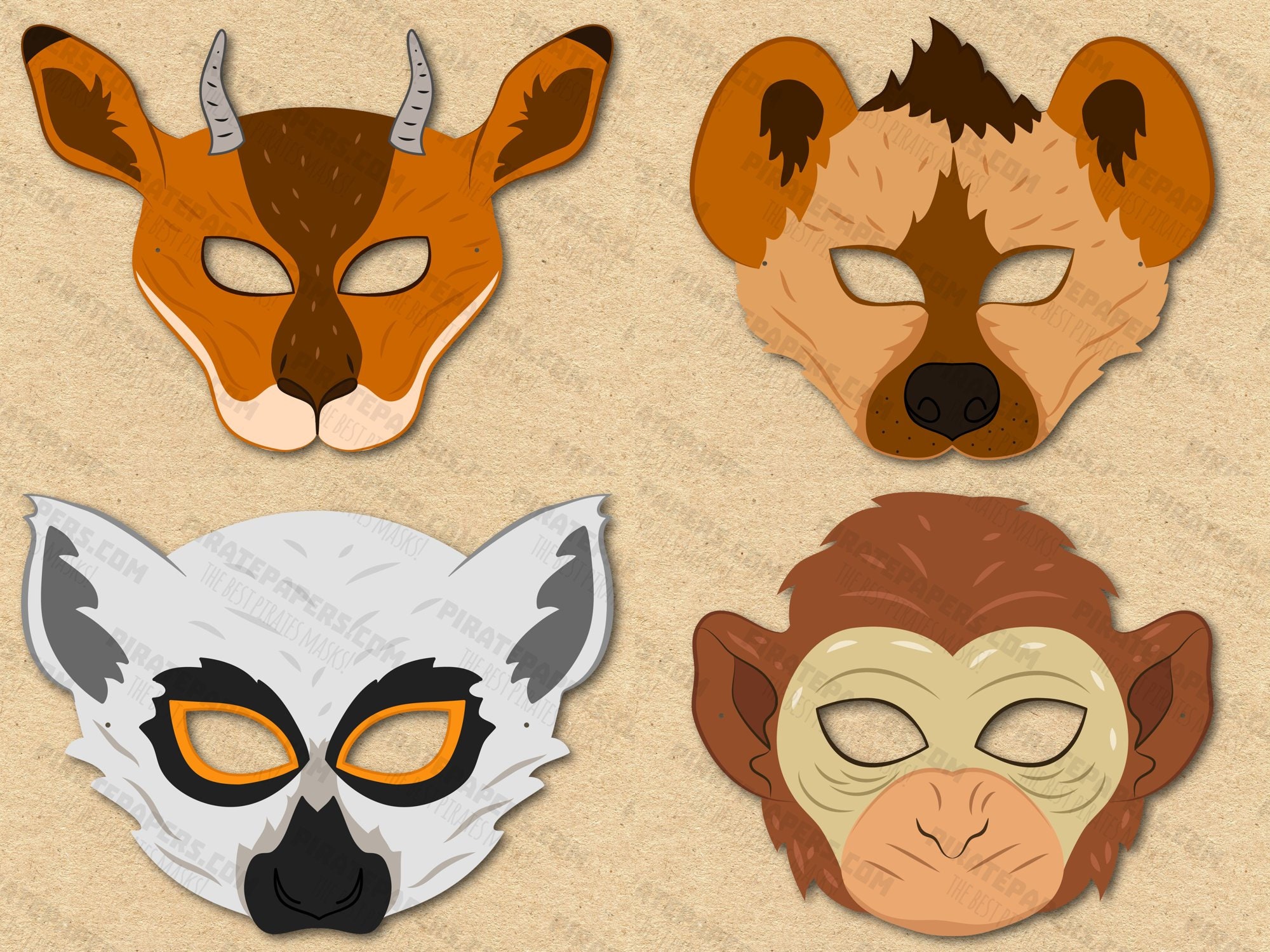 Jungle Animals 2 Masks Printable Lemur Hyena (Instant Download) - Etsy