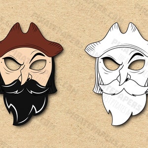 Pirate Blackbeard Masks Printable Color + Coloring, Paper DIY for Kids ...