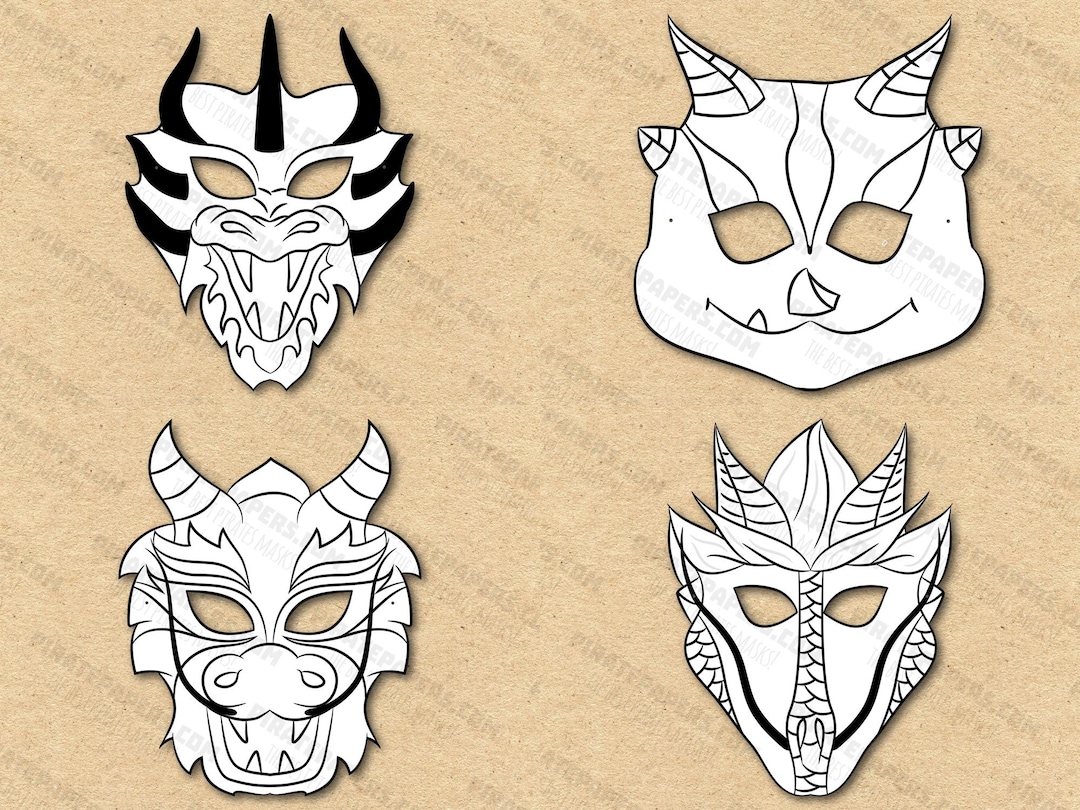 Dragons Masks Printable Coloring, Evil Dragon, Chinese Dragon, Kind ...