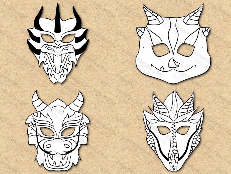 Dragons Masks Printable Coloring, Evil Dragon, Chinese Dragon, Kind ...