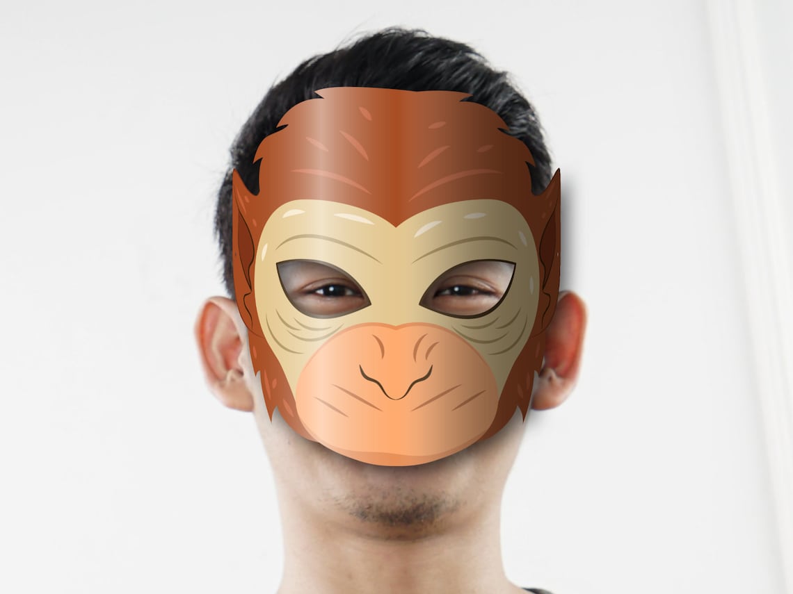 Monkey Mask Printable, Paper DIY for Kids and Adults. PDF Template ...