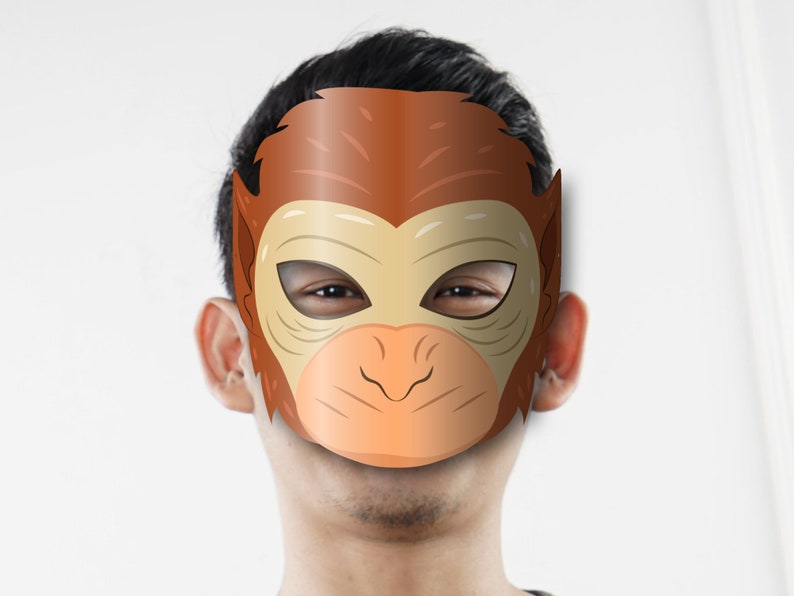 Monkey Mask Printable, Paper DIY for Kids and Adults. PDF Template ...