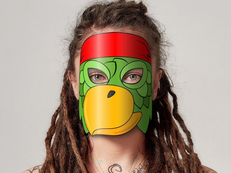 Pirate's Parrot Mask Printable, Paper DIY for Kids and Adults. PDF ...