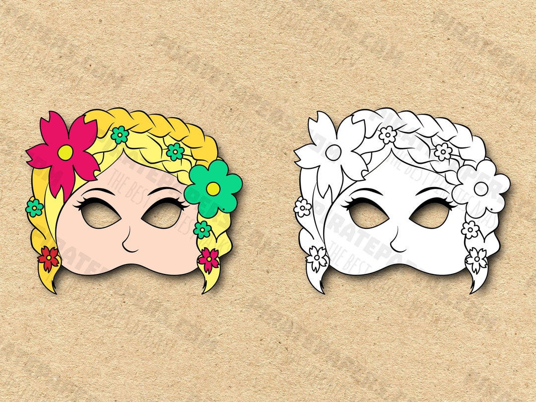 Rapunzel Masks Printable Color + Coloring, Paper DIY for Kids and ...
