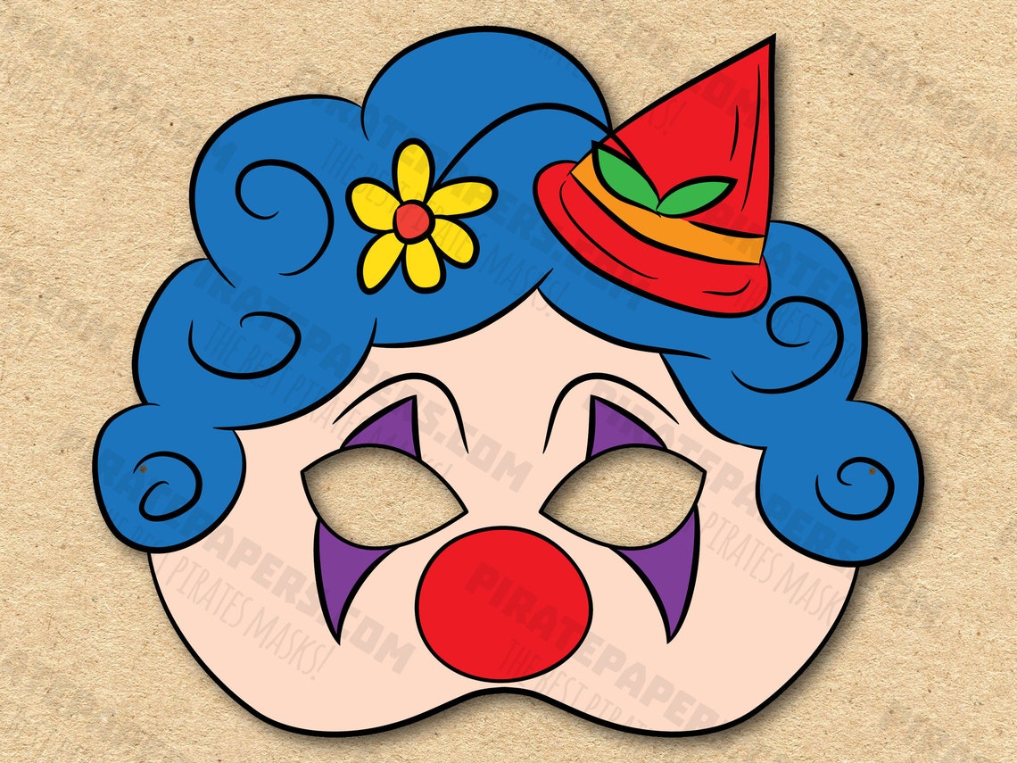 Сircus Clown 2 Printable Mask Paper DIY for Kids and Adults. - Etsy