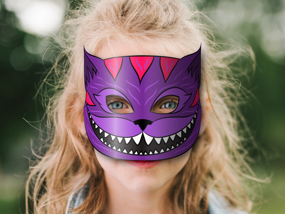 Cheshire Cat Masks Printable Color + Coloring (alice in Wonderland ...
