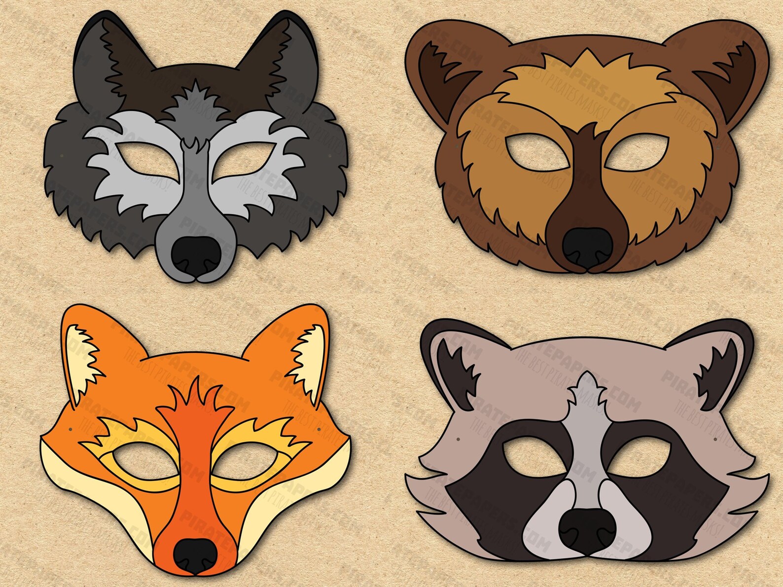 Woodland Forest Animals Masks Printable, Wolf, Fox, Bear, Raccoon ...