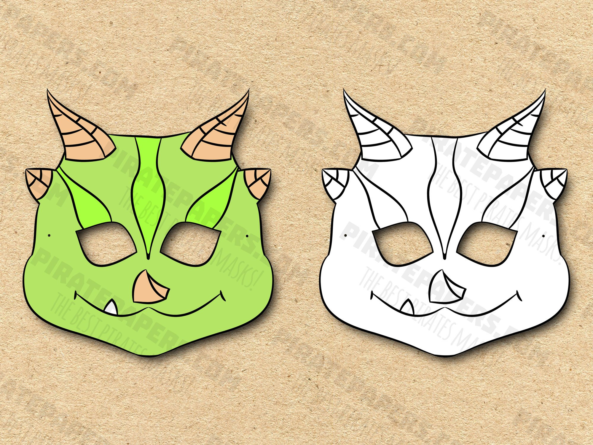 Baby Dragon Masks Printable Color + Coloring, Paper DIY for Kids and ...