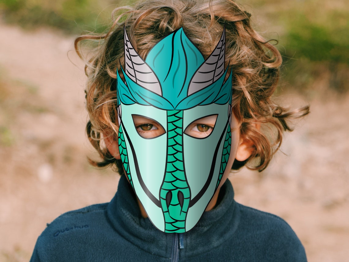 Kind Dragon Mask Printable, Paper DIY for Kids and Adults. PDF Template ...