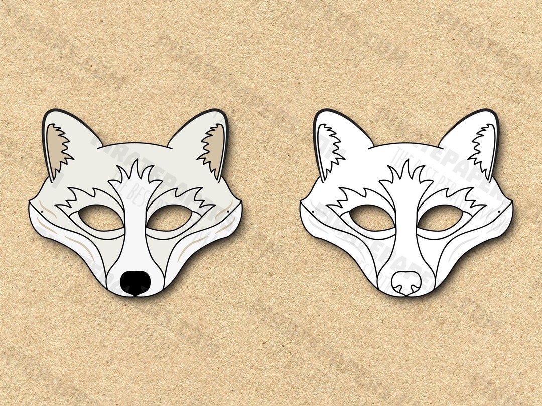 White Fox Masks Printable Color + Coloring, Paper DIY for Kids and ...