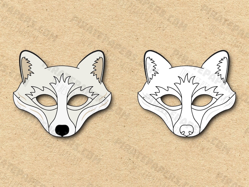 White Fox Masks Printable Color + Coloring, Paper DIY for Kids and ...