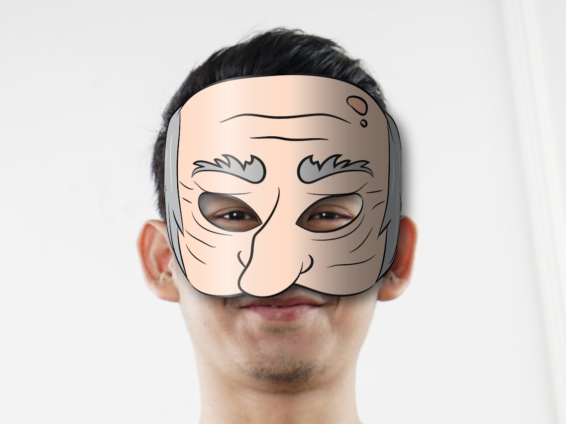Old Man Mask Printable, Paper DIY for Kids and Adults. PDF Template ...