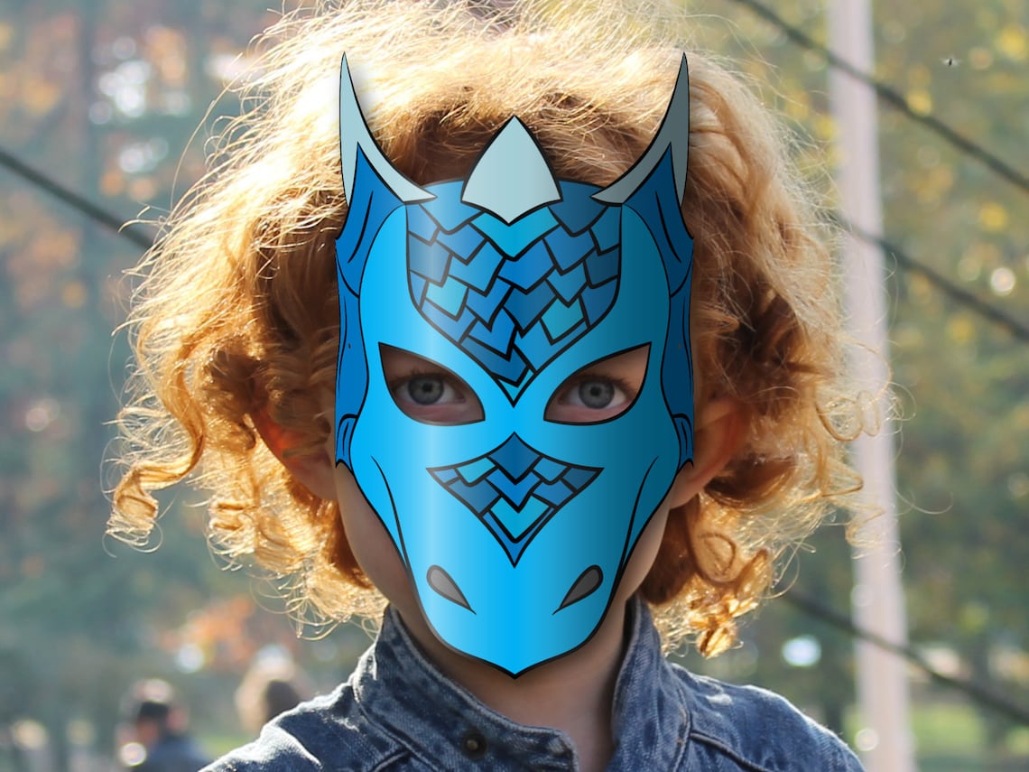 Blue Dragon Masks Printable Color Coloring, Paper DIY for Kids and ...