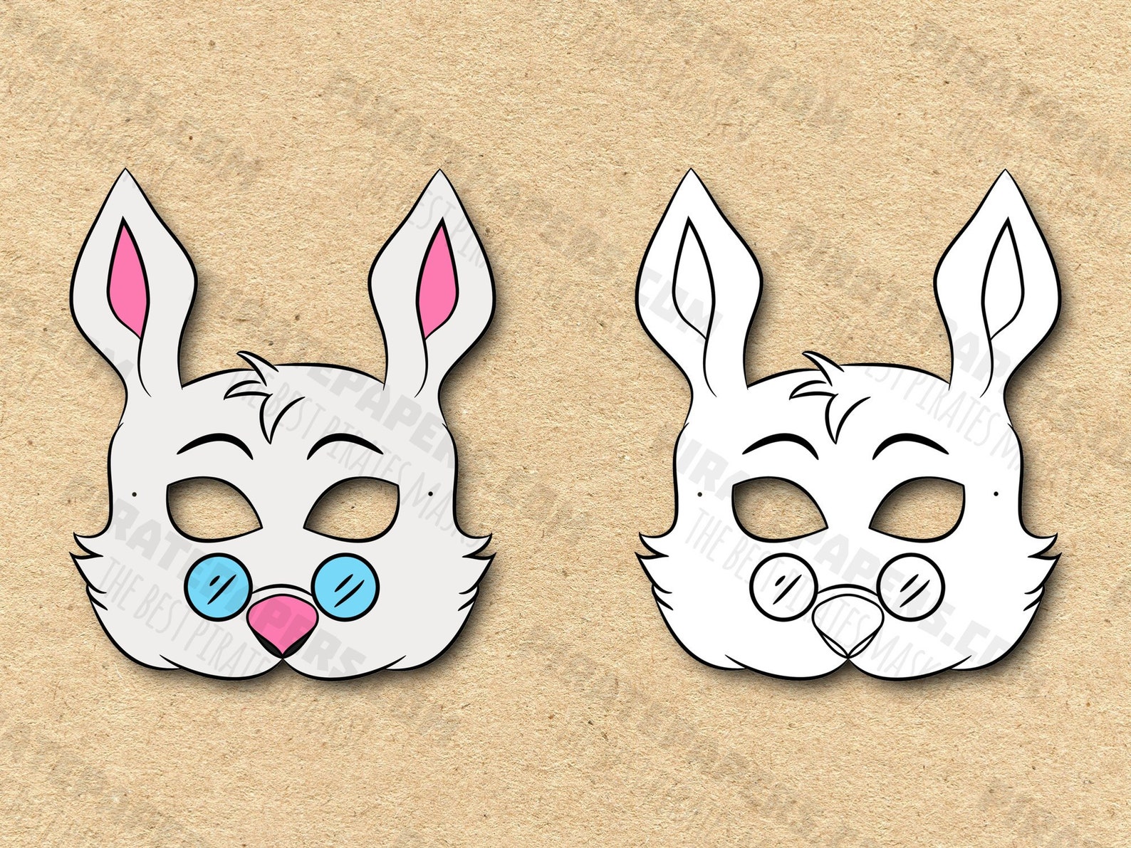 White Rabbit Masks Printable Color + Coloring (alice in Wonderland ...