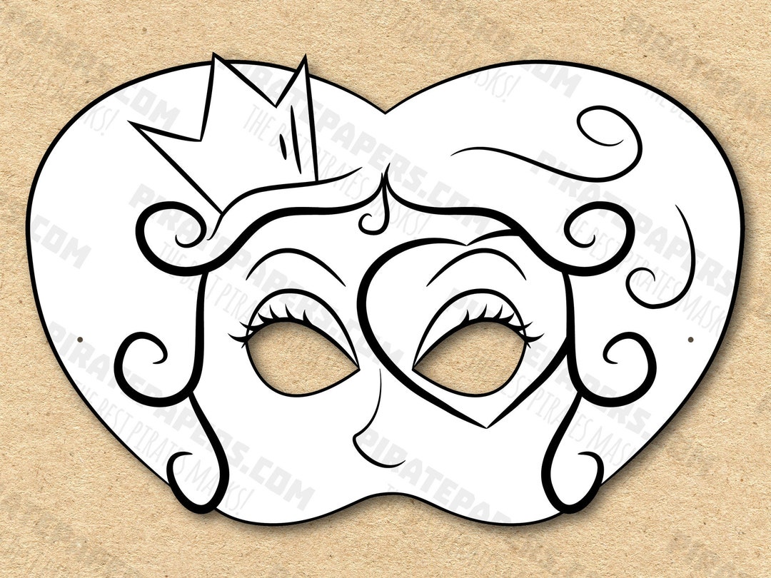 Queen of Hearts Mask Printable Coloring (alice in Wonderland), Paper ...