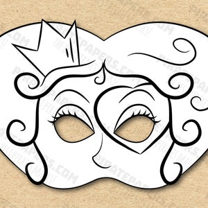 Queen of Hearts Masks Printable Color + Coloring (alice in Wonderland ...