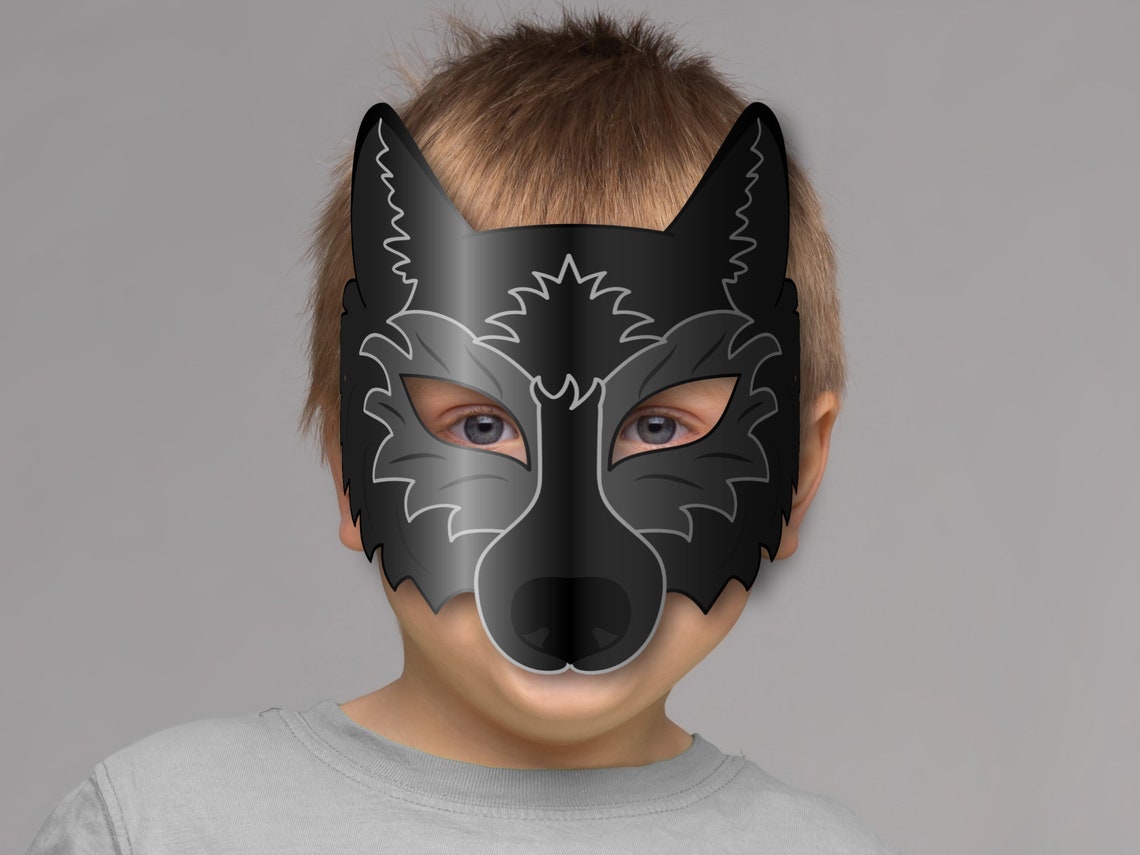 Black Wolf Mask Printable, Paper DIY for Kids and Adults. PDF Template ...