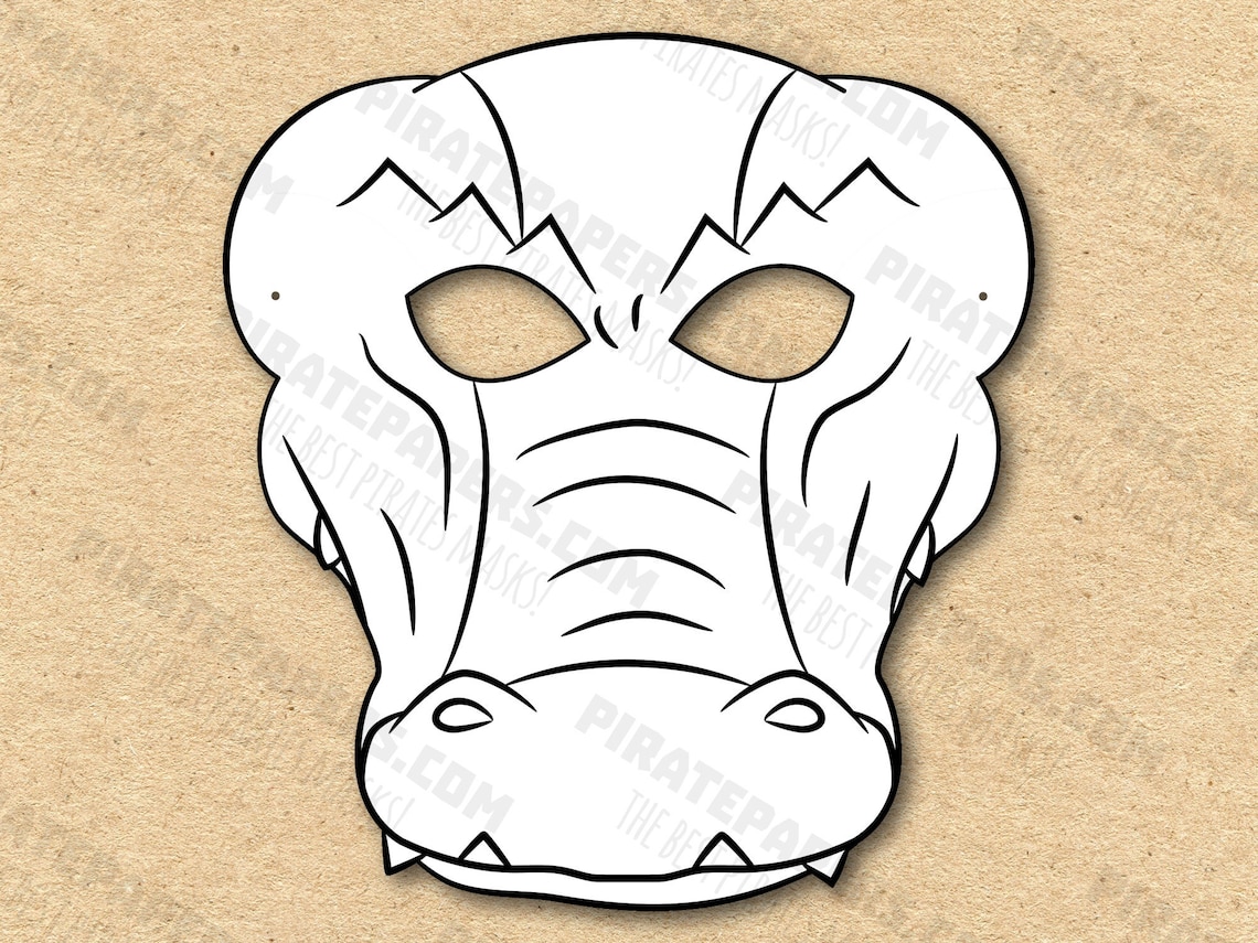 African Animals 2 Masks Printable Coloring, Rhino, Buffalo, Crocodile ...