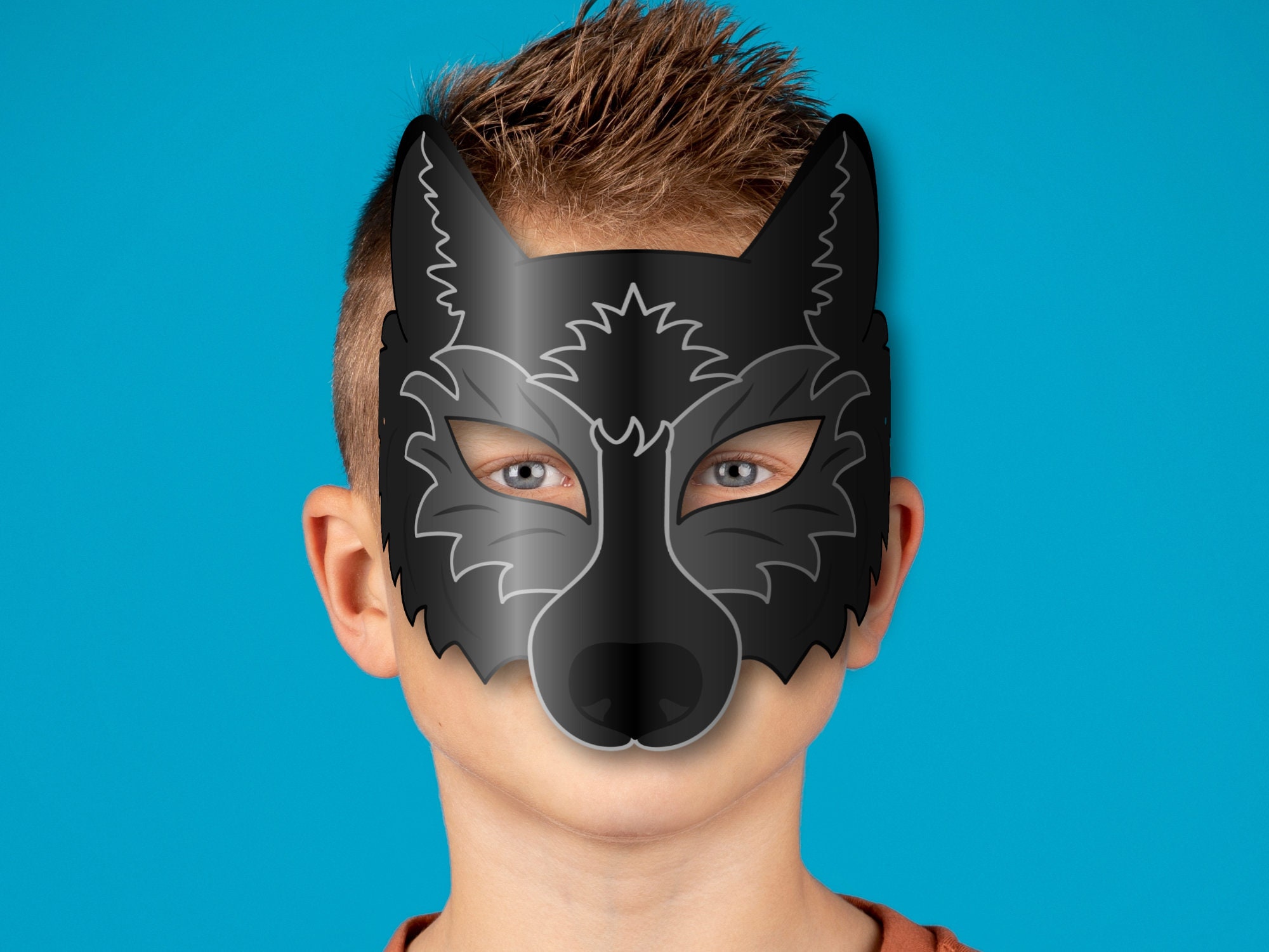 Black Wolf Mask Printable, Paper DIY for Kids and Adults. PDF Template ...