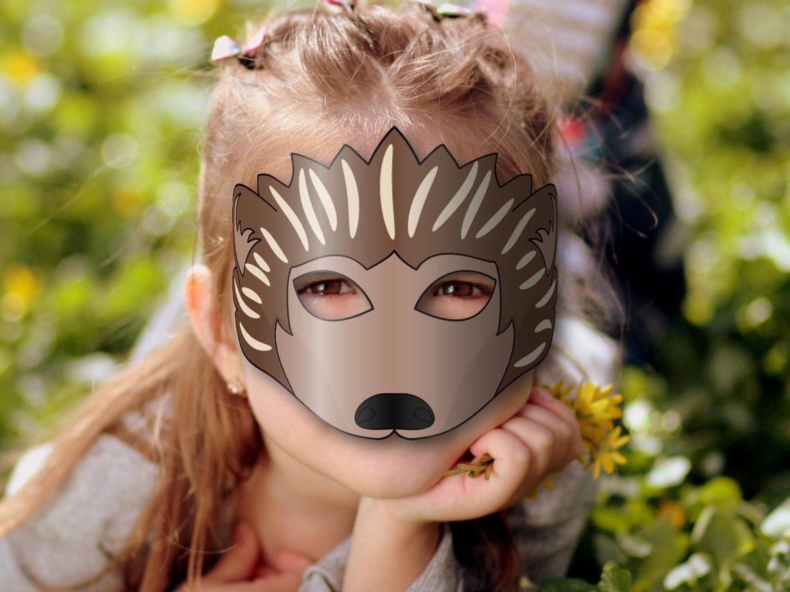 Hedgehog #2 Mask Printable, Paper DIY for Kids and Adults. PDF Template ...