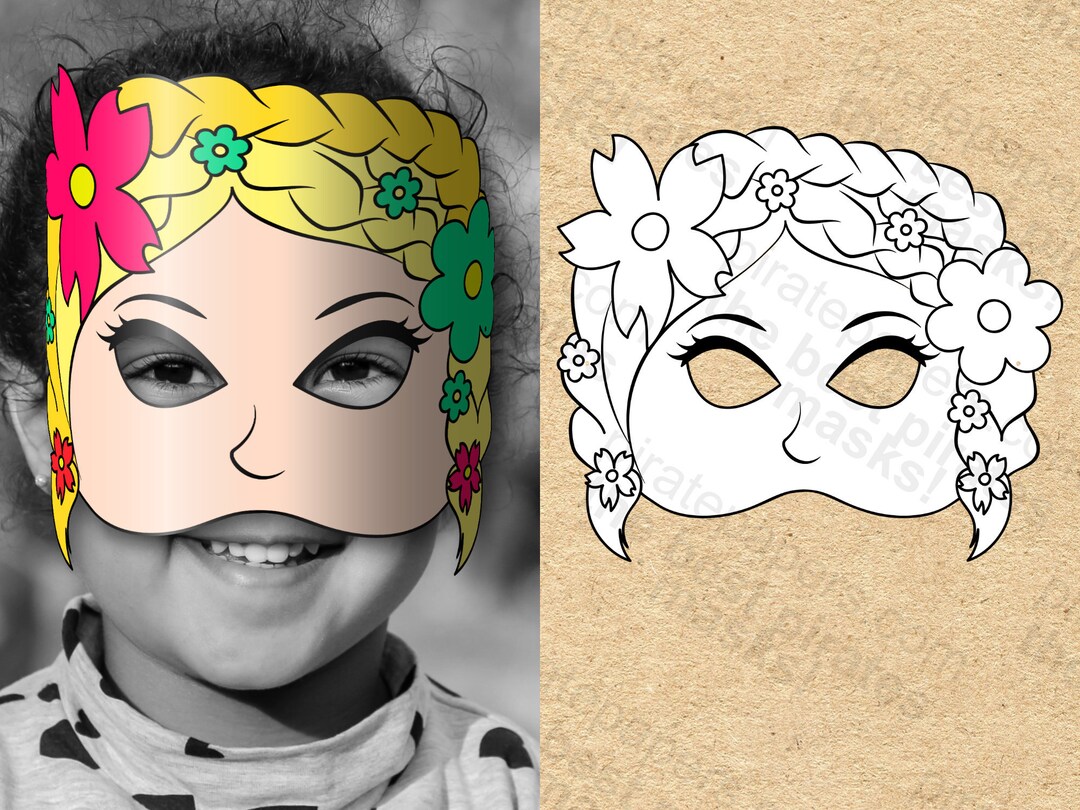 Rapunzel Masks Printable Color Coloring Paper DIY for Kids - Etsy